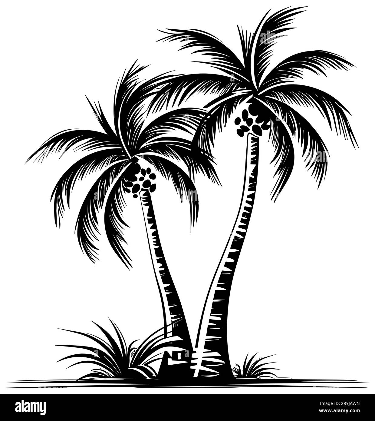 Engraved landscape illustration trees Stock Vector Images - Alamy