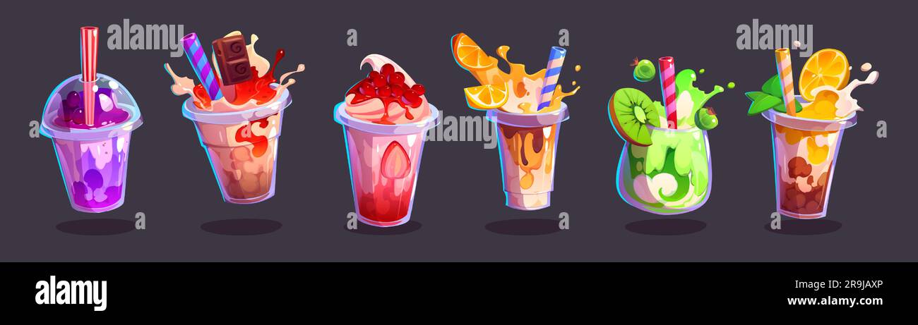 Milk tea bubble ice cup drink vector illustration. Pearl boba smoothie ...