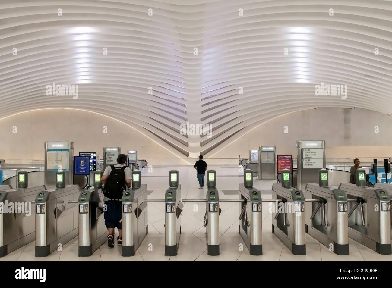 New York City, NY, USA-August 2022; Interior view of PATH station train ...