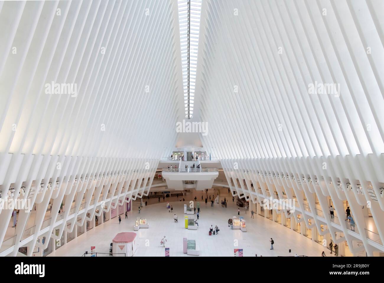 New York City, NY, USA-August 2022; Low angle interior view of iconic ...