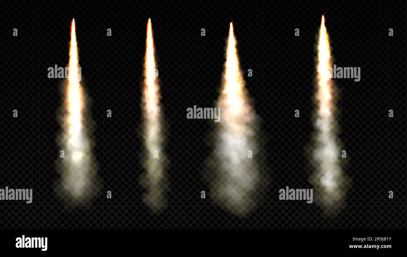 Rocket launch smoke trail with fire flame vector. Isolated realistic ...
