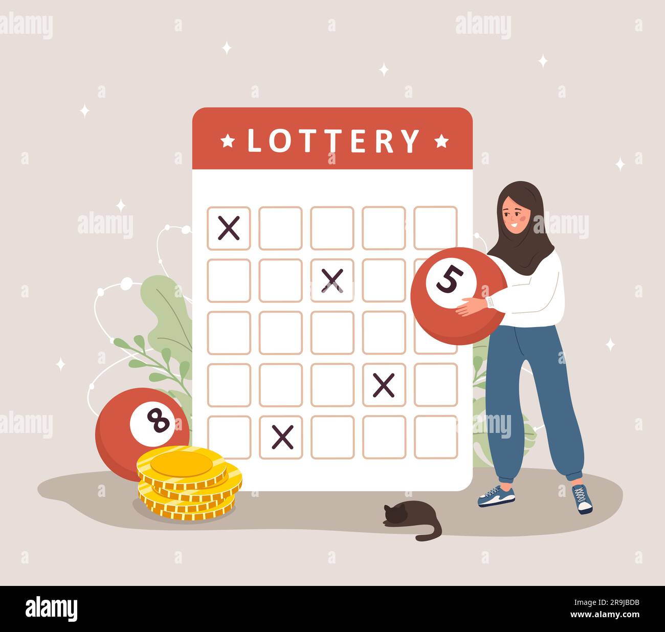 Lottery game. Arabian woman in hijab with giant ball gambling. Hobby ...