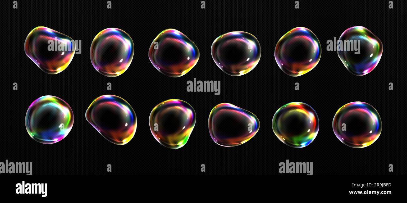 3d iridescent fluid glass spectrum foam vector. Realistic transparent ...