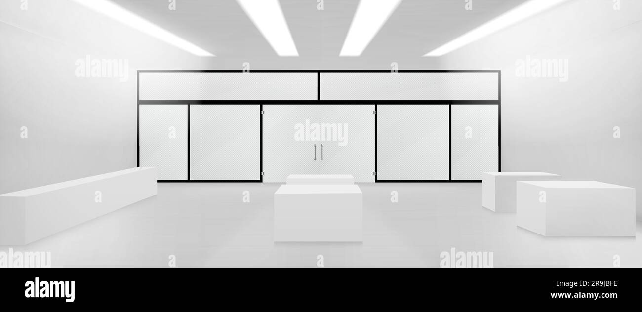 3d empty glass store interior vector mockup. Shop inside with window ...