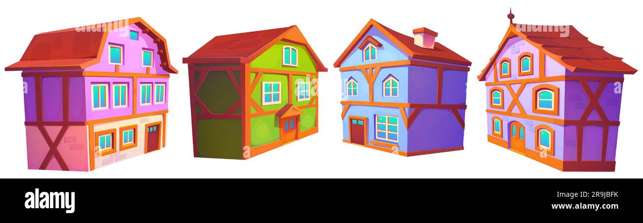 Old medieval germany town building vector set. European german city ...