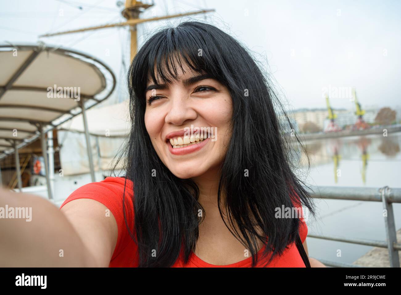 Selfie portrait of young latin woman of venezuelan ethnicity dressed in ...