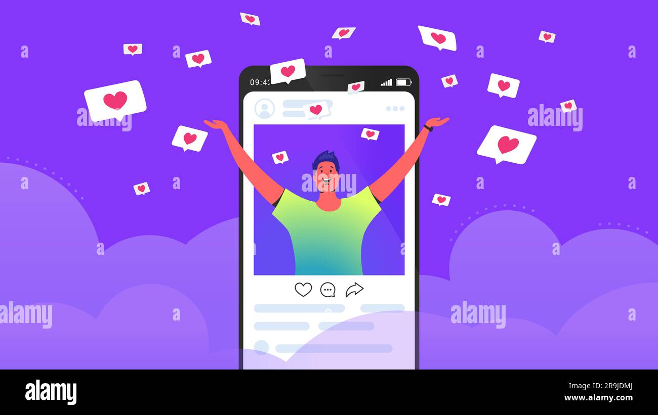 Social media likes and hearts flying down in clouds Stock Vector Image ...