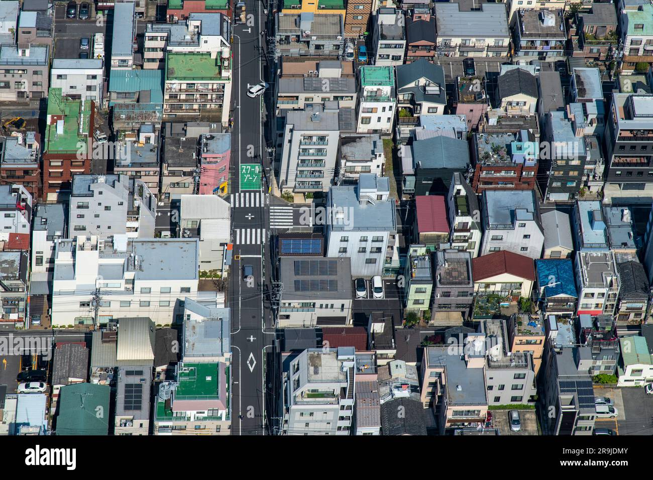 Birds eye view of almost symmetrical pattern or grid of residential ...