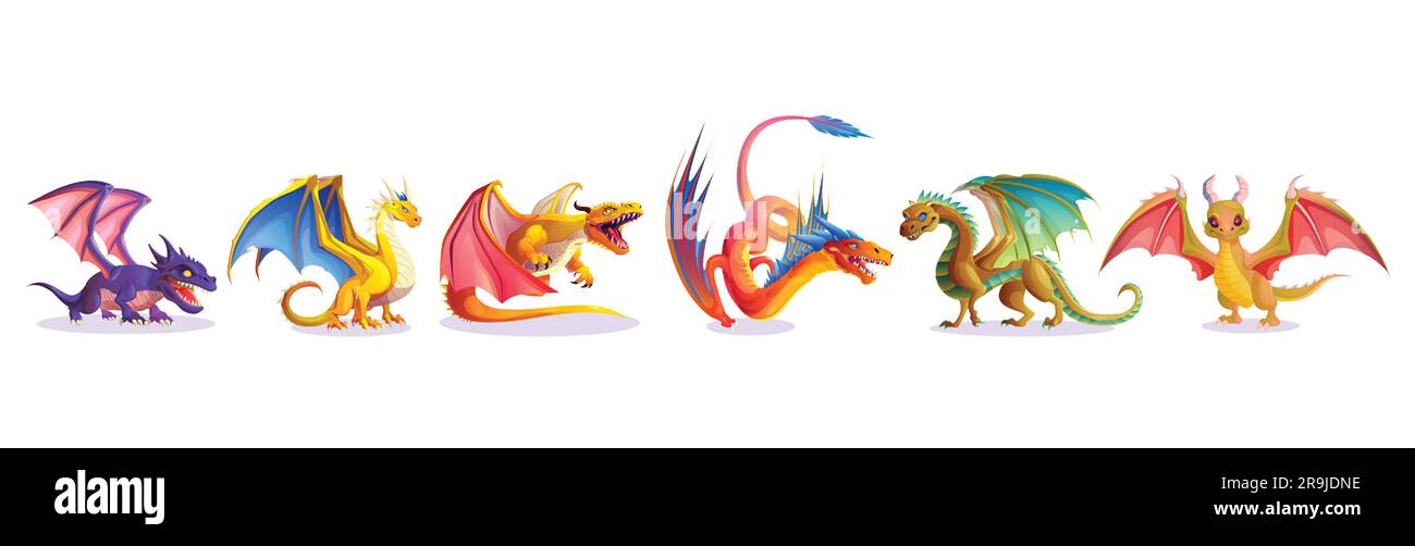 Cartoon set of fantasy dragons isolated on white background. Vector ...