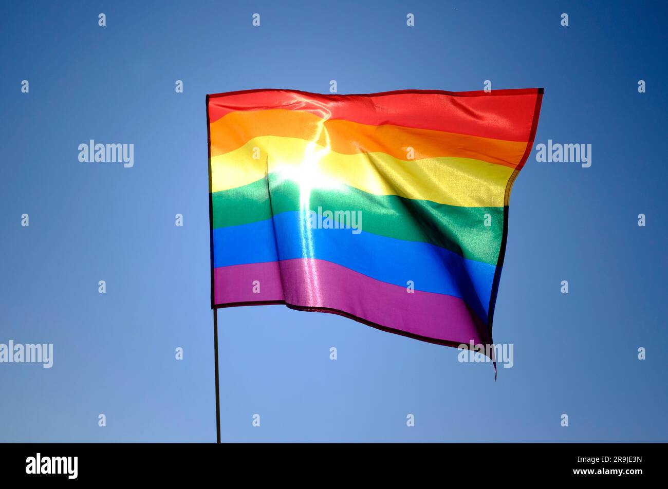 Gay pride flags flying hi-res stock photography and images - Alamy