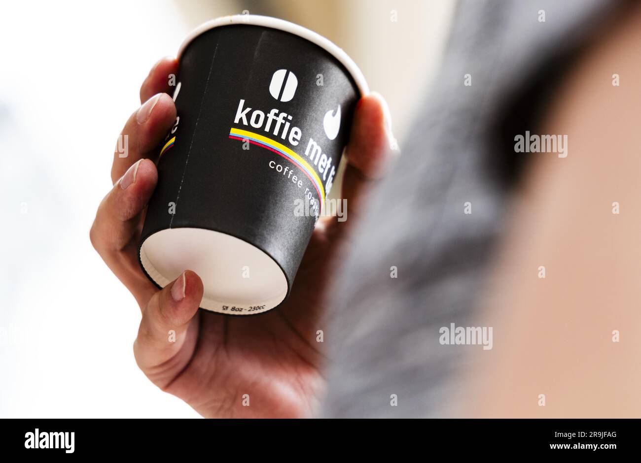 THE HAGUE - Coffee cups with plastic incorporated at a coffee stall ...