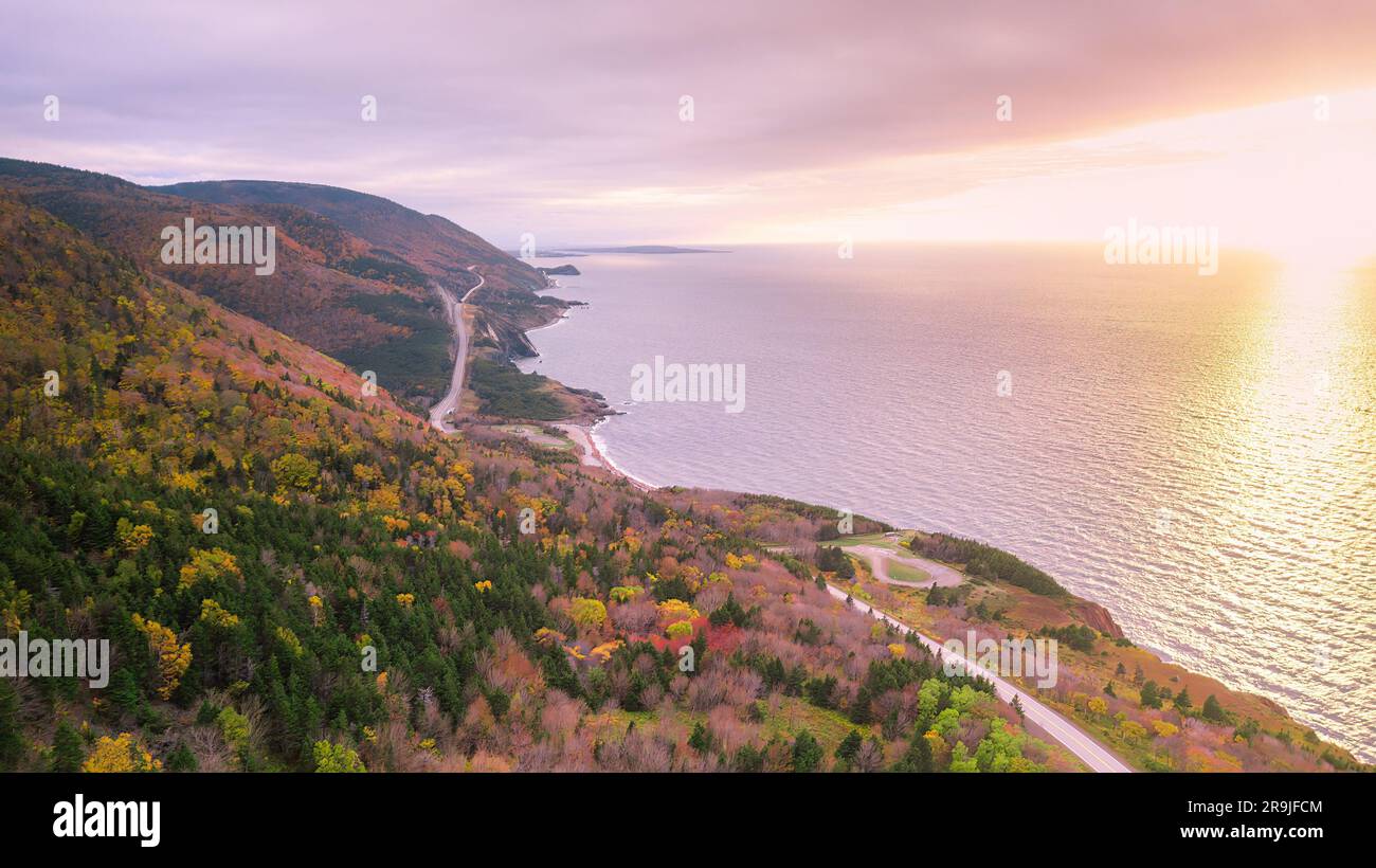 Stunning Aerial views of Cabot Trail over looking Cap Rouge, Cape ...