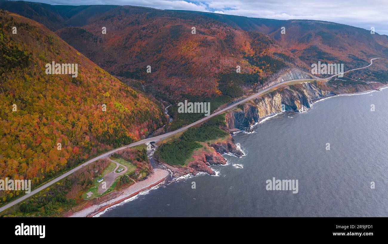 Stunning Aerial views of Cabot Trail over looking Cap Rouge, Cape ...