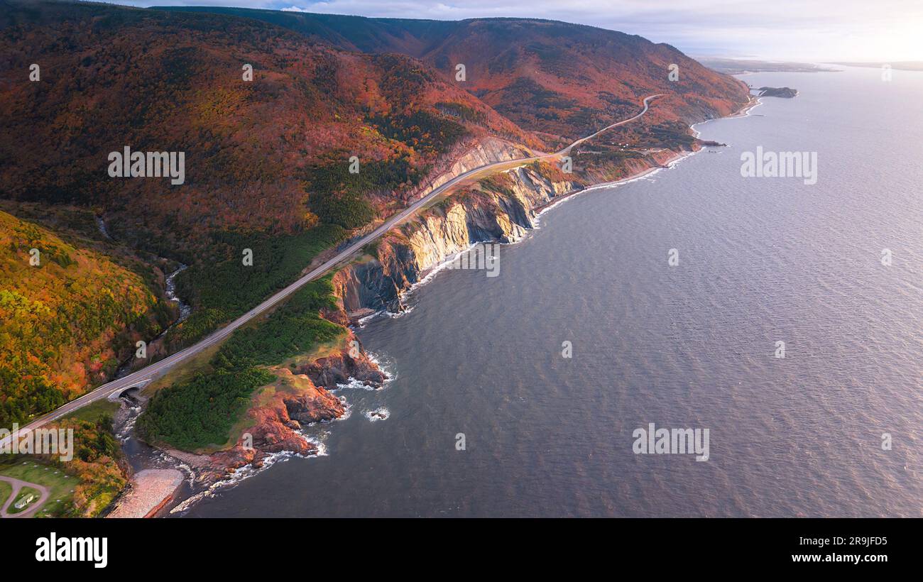 Stunning Aerial views of Cabot Trail over looking Cap Rouge, Cape ...