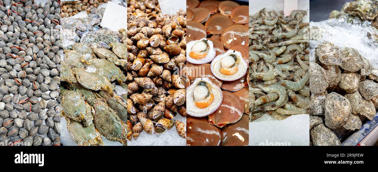 fresh raw seafood items Stock Photo - Alamy