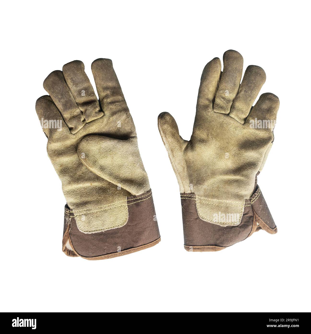 a pair of old work gloves on a transparent background Stock Photo - Alamy