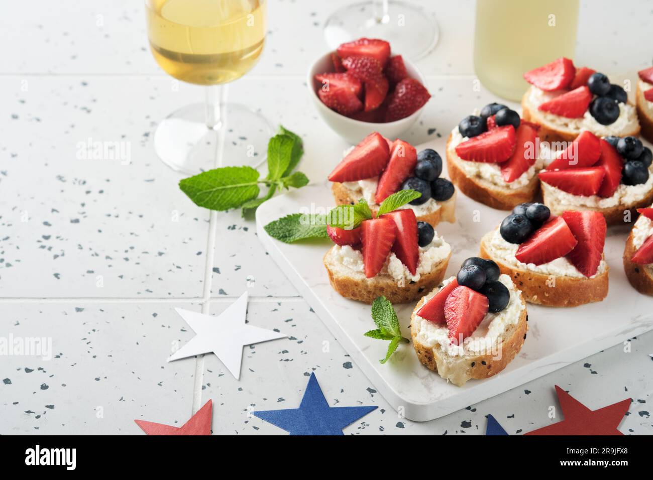 American flag sandwich with strawberries, blueberries, whipped sweet ...