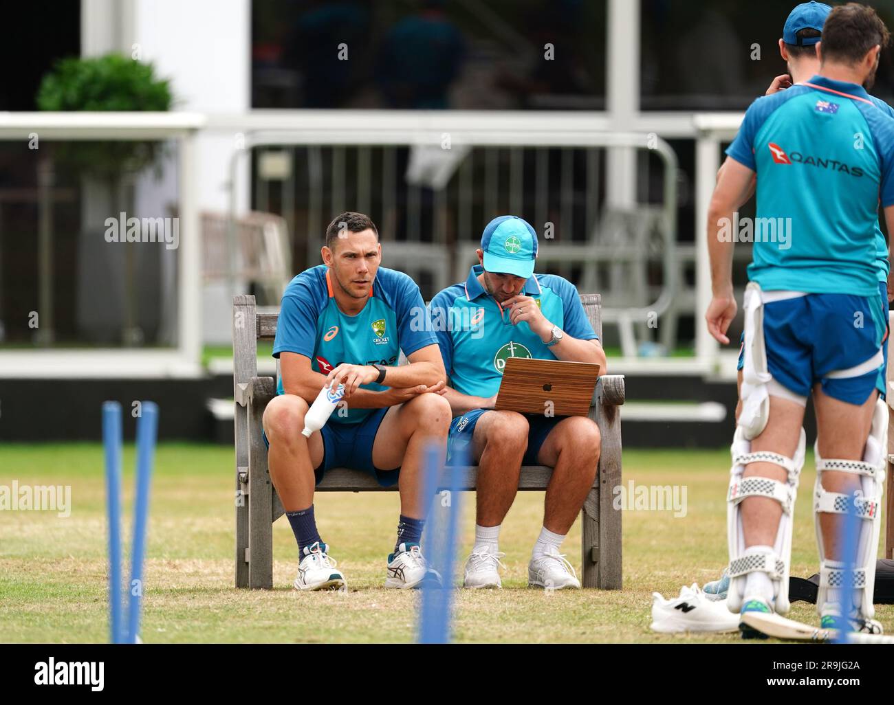Australia's Scott Boland (left) during a nets session at Lord's Cricket ...