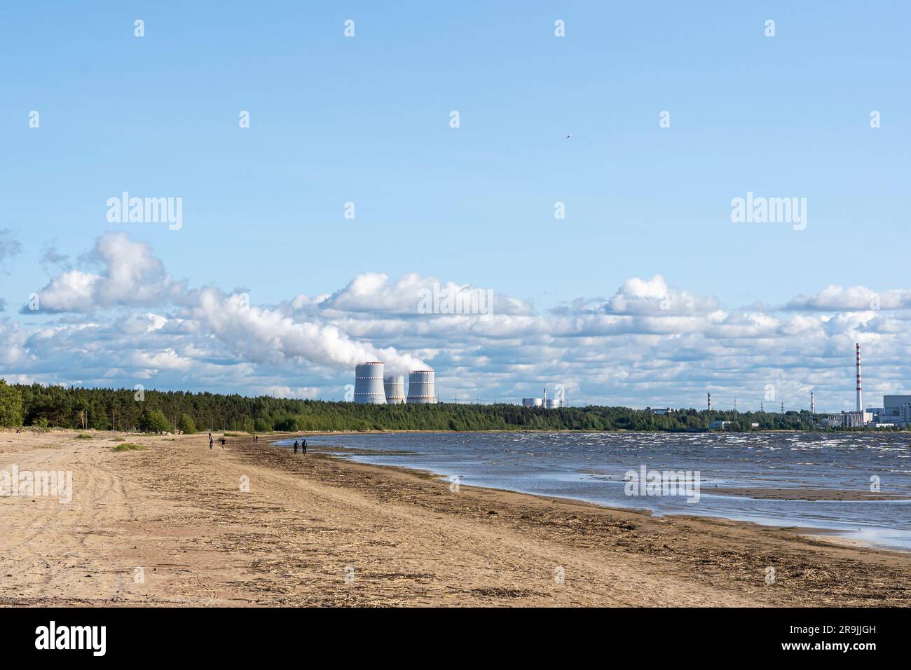 Nuclear power plant on the shore of the Gulf of the Sea. Beaches ...