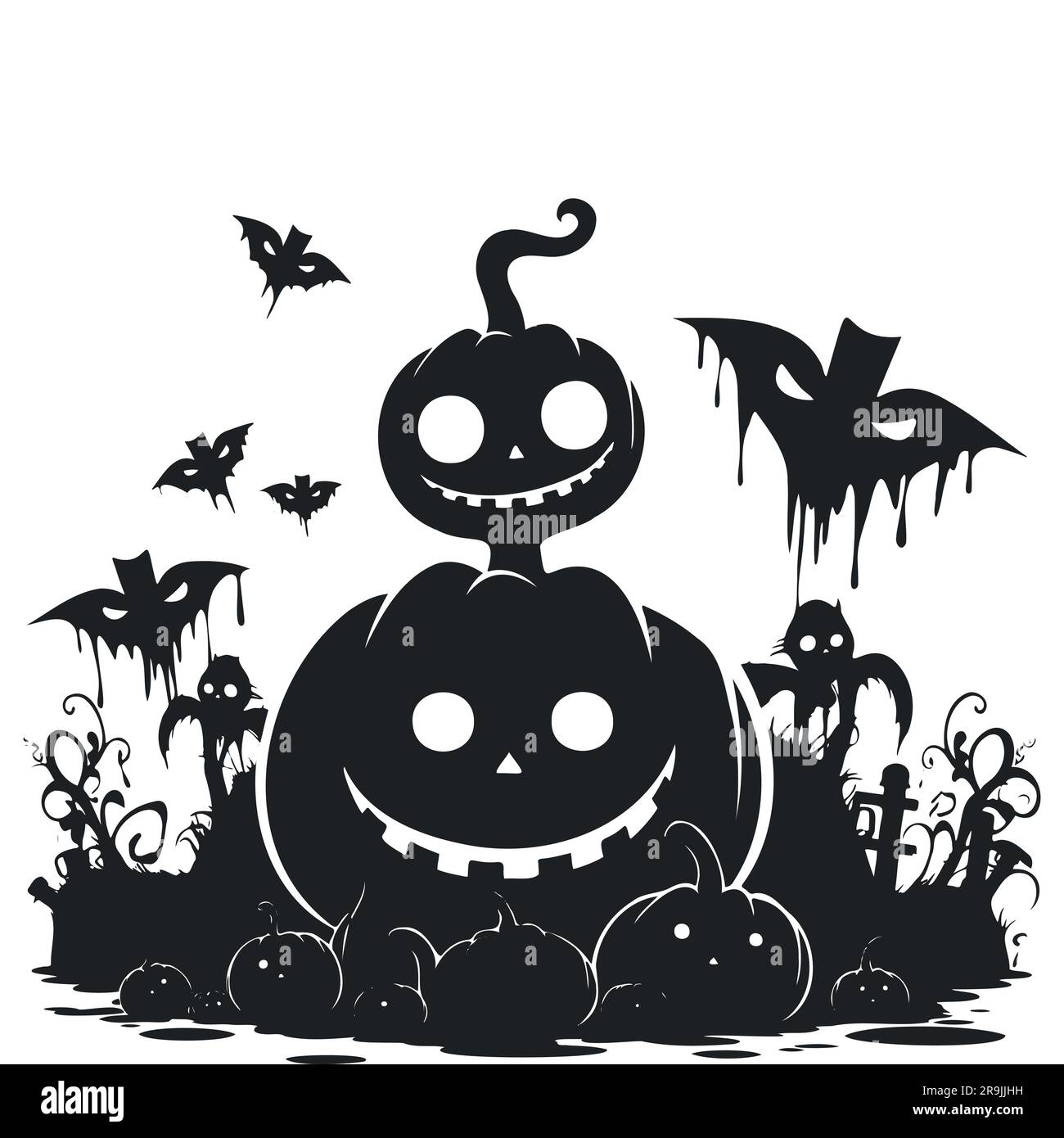 Happy Halloween illustrations pumpkins, ghosts and bats Stock Vector ...