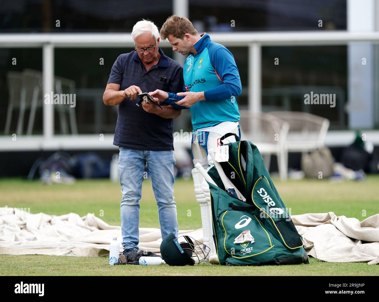 Australia's Steve Smith (right) and father Peter Smith during a nets ...