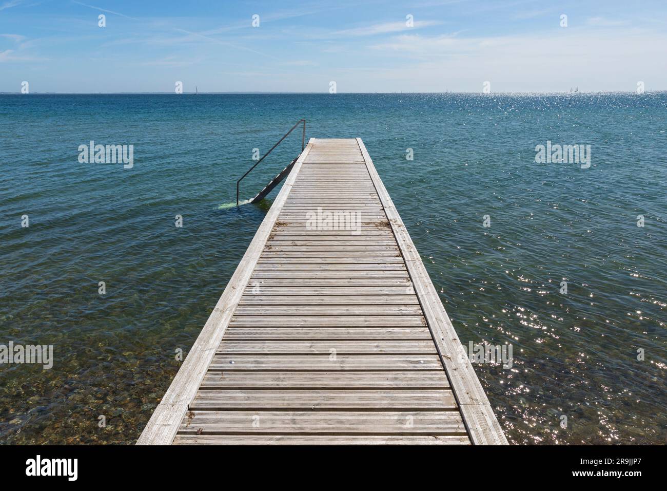 Pier at the beach of Mommark, Danish Baltic Sea island of Als Stock ...