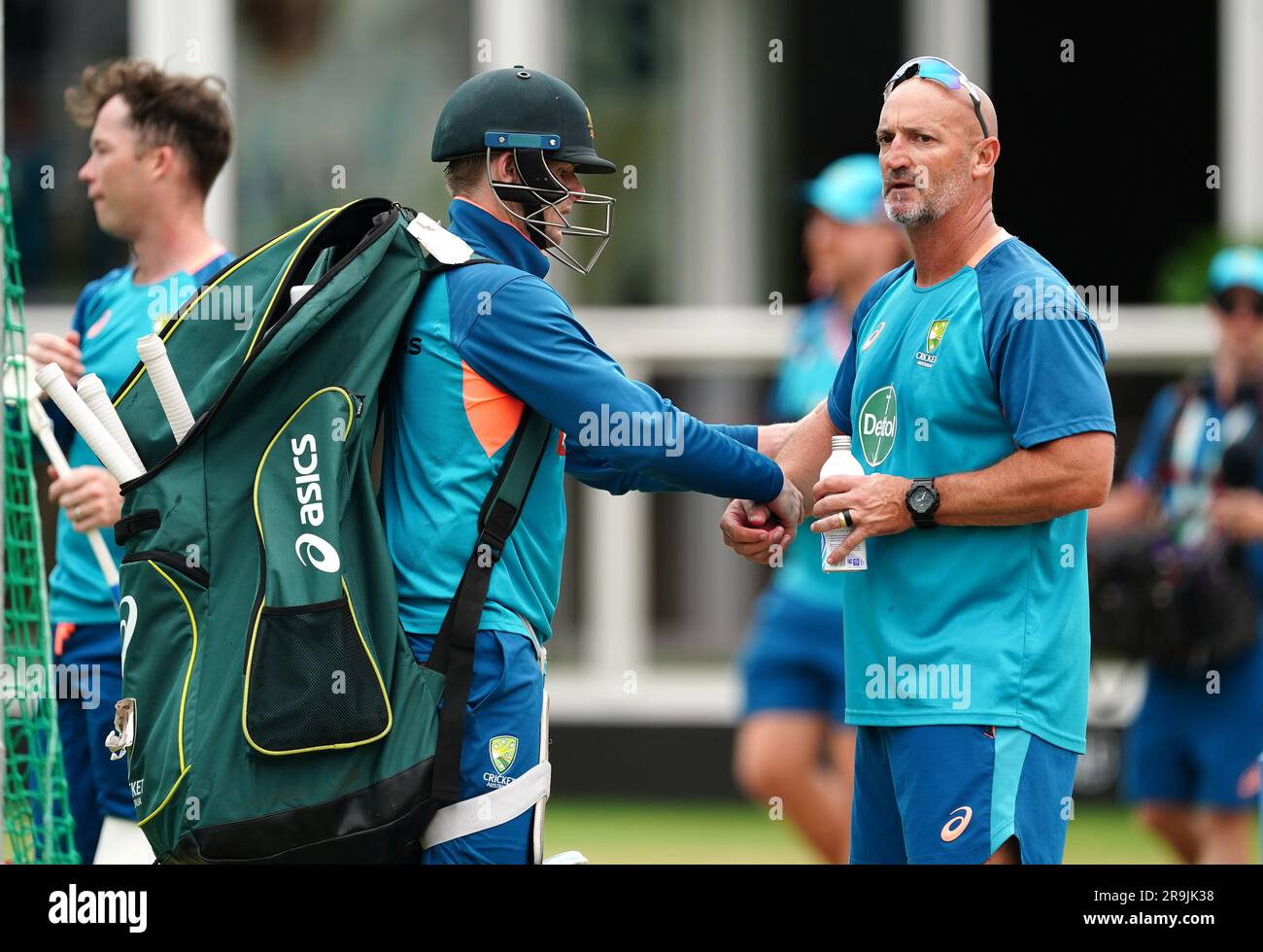 Australia's Steve Smith (right) and coach Michael Di Venuto during a ...