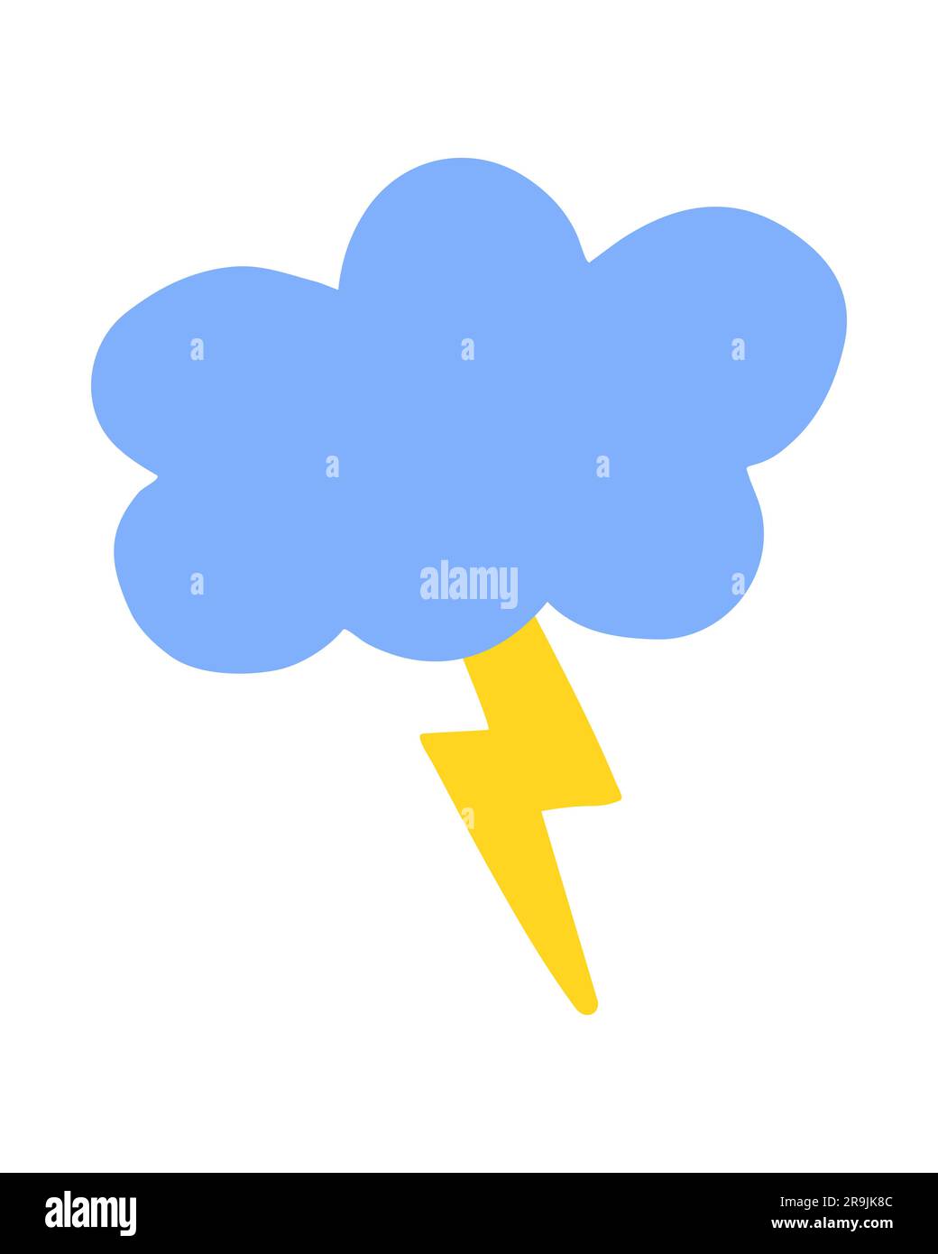 Cloud and lightning strike hand painted with brush. Doodle cloud and ...