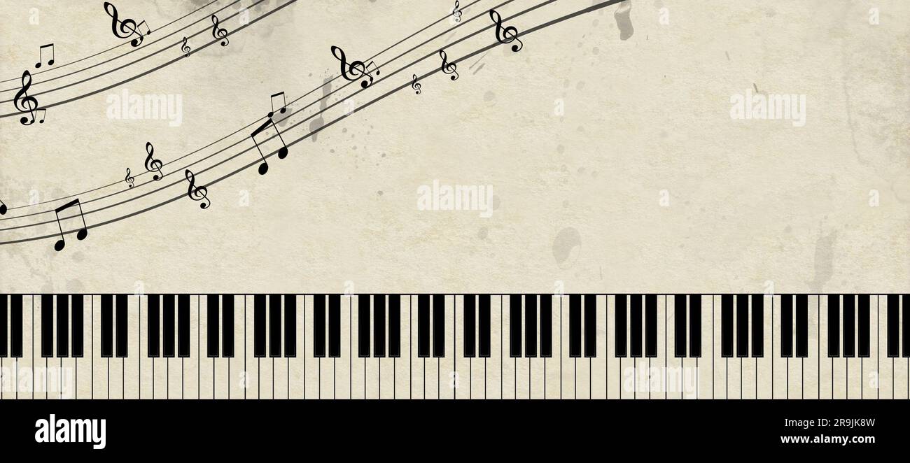 music piano banner with sound music notes on retro old texture paper ...