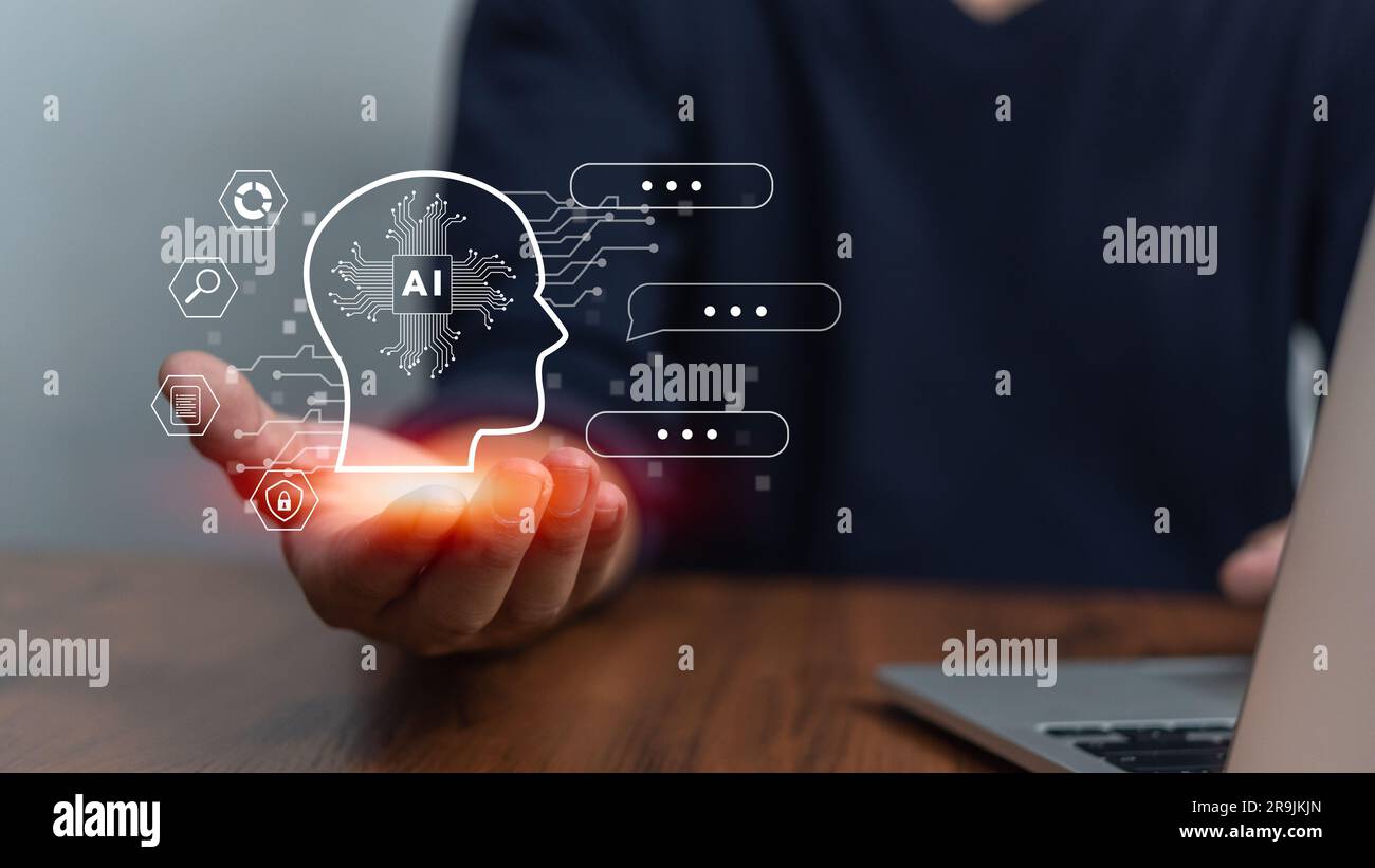 Chat with AI or Artificial Intelligence. Digital chatbot, robot application, OpenAI generate ...