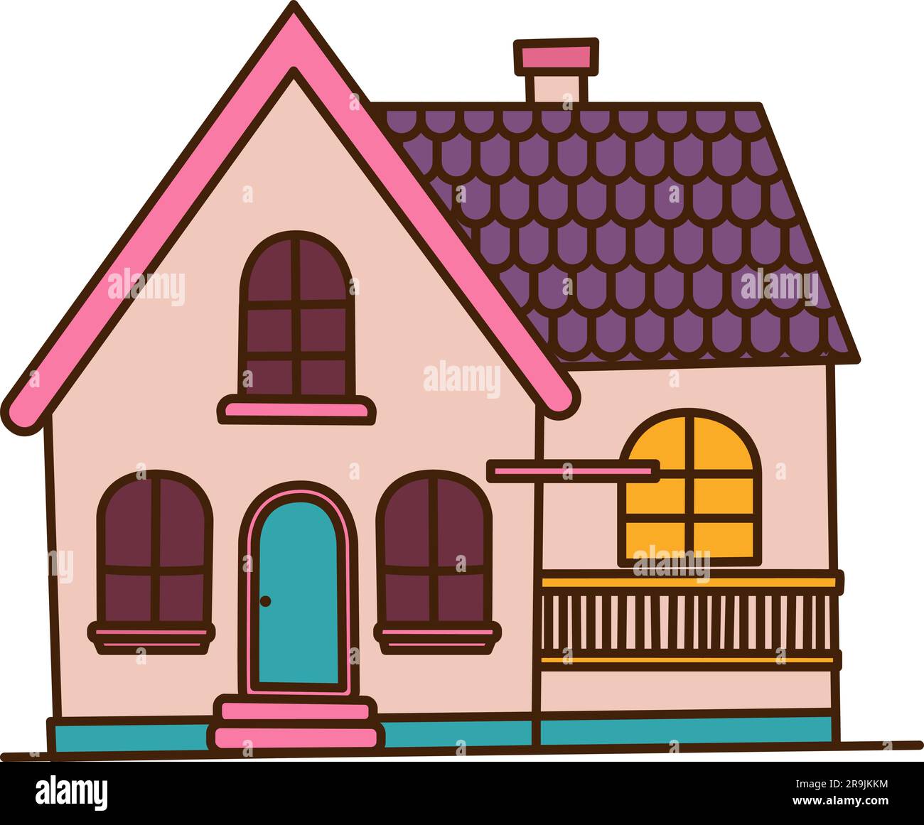 Vector cartoon bright pink and purple house. Cute building. Child town ...