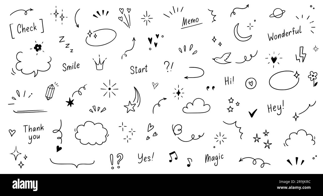 Doodle cute star, sparkle pen line elements. Doodle heart, emphasis ...