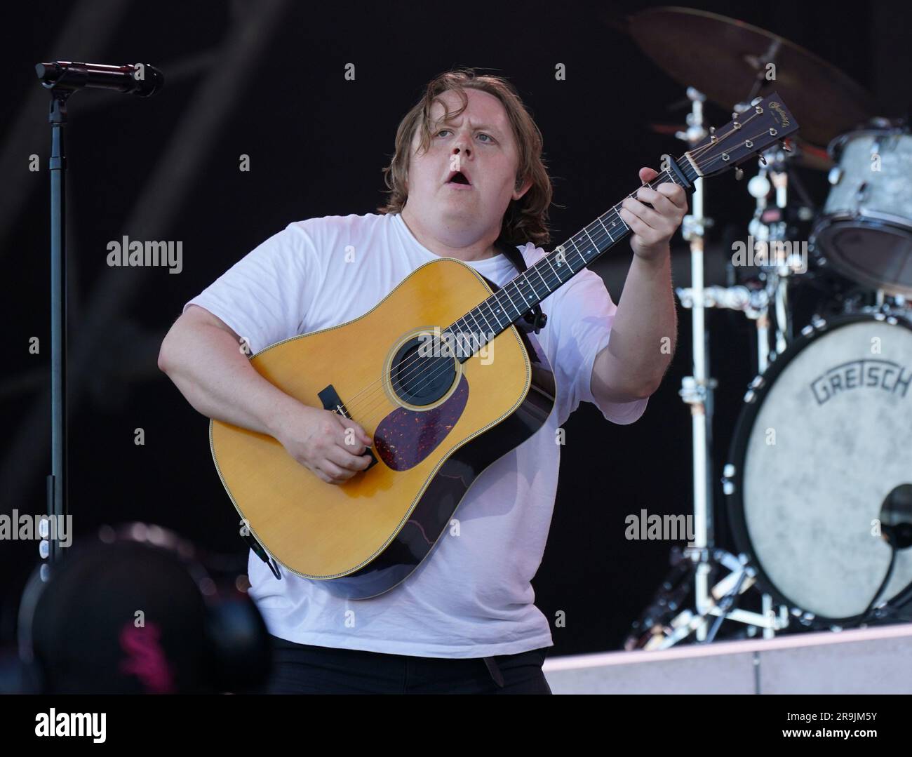 Lewis Capaldi performing on the Pyramid Stage, at the Glastonbury ...