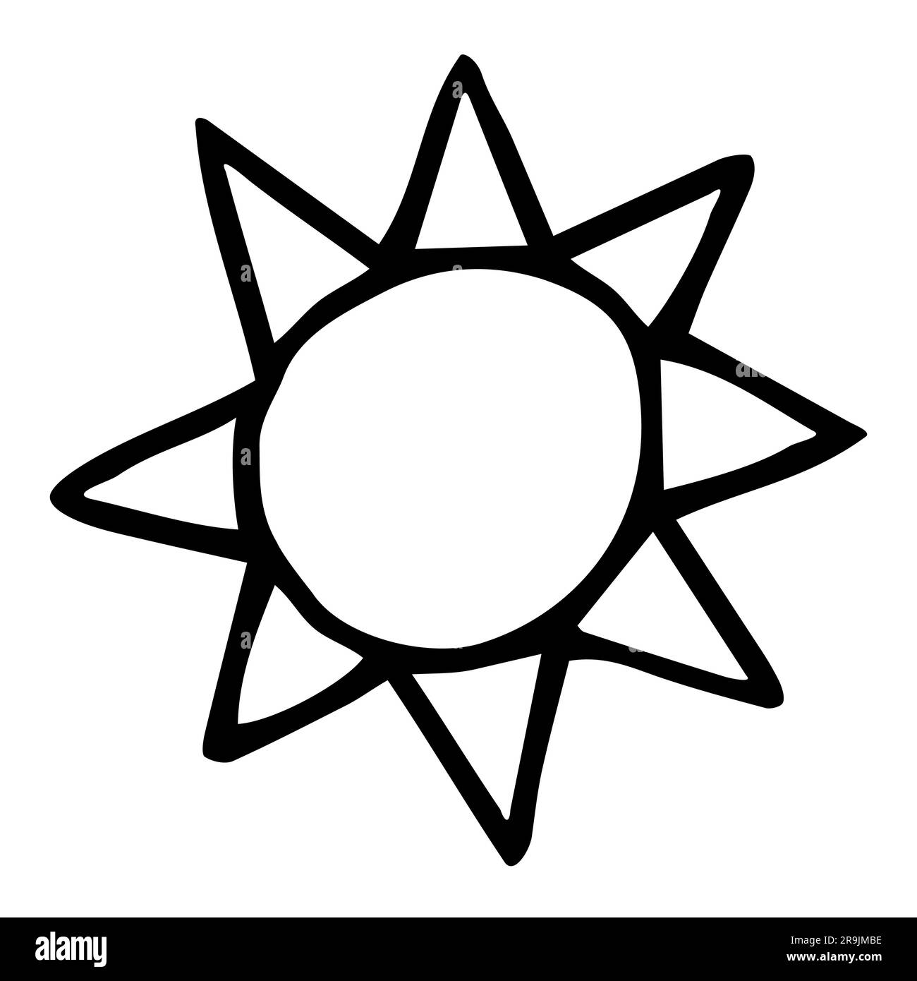 Hand drawn Sun painted with ink brush, isolated on white background ...