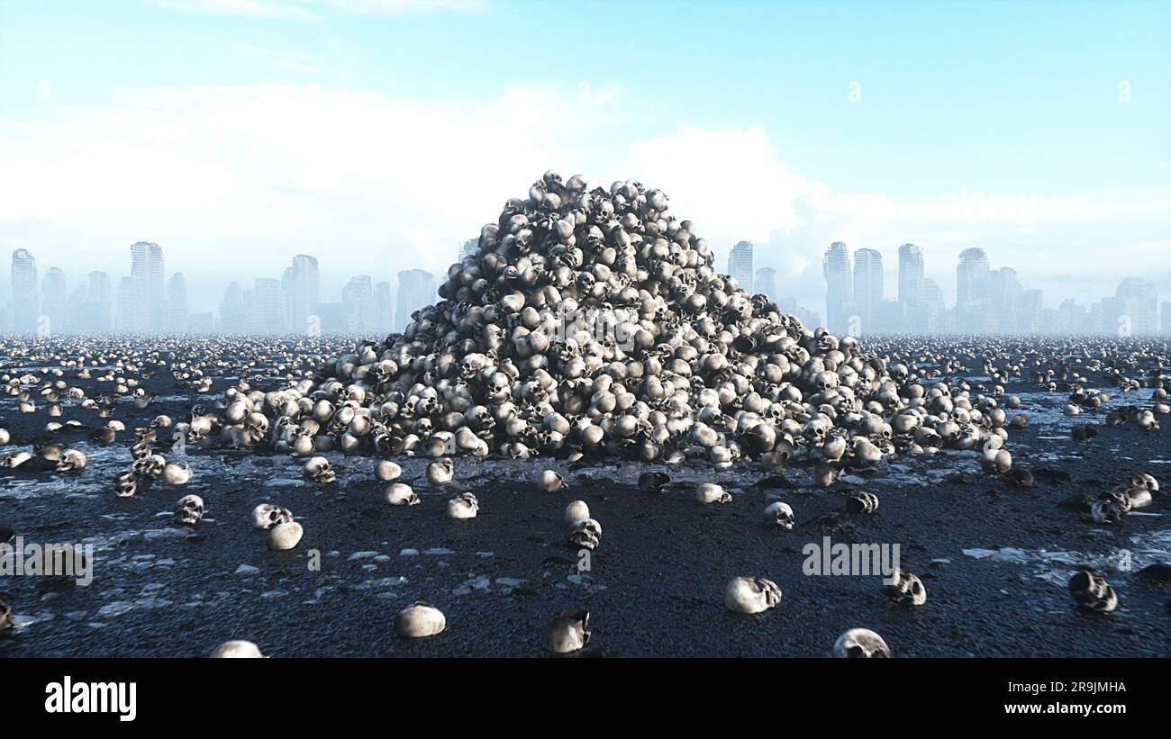 Pile of skulls. Apocalypse andarmagddon concept. 3d rendering Stock ...