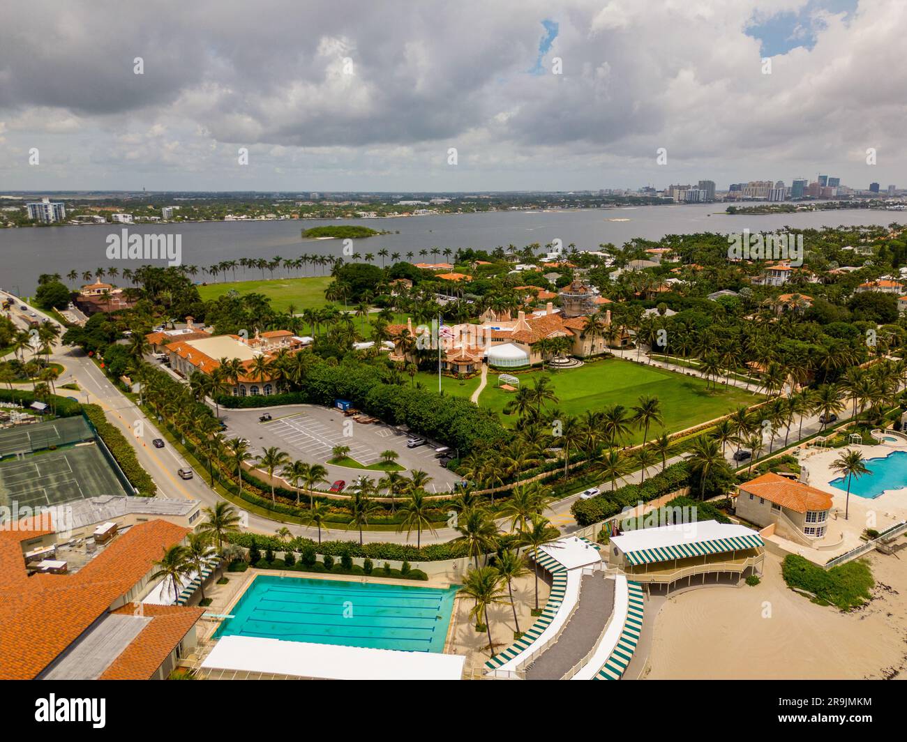 Palm Beach, FL, USA - June 23, 2023: Aerial photo Mar A Lago Palm Beach ...