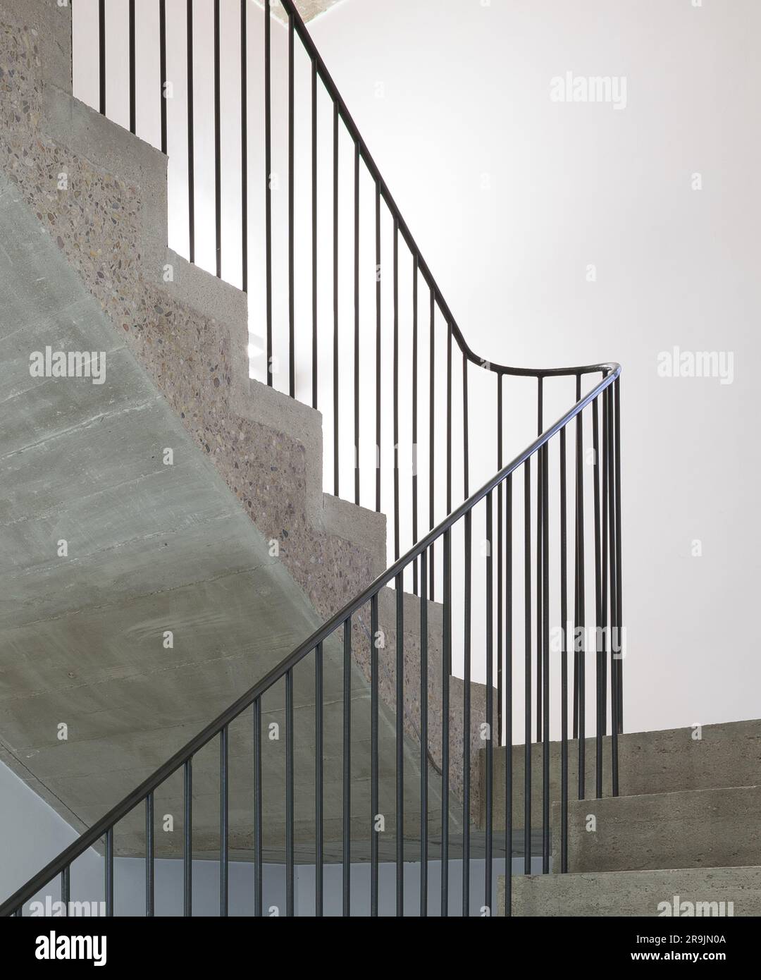 From below of newly constructed stairway with concrete cement and ...