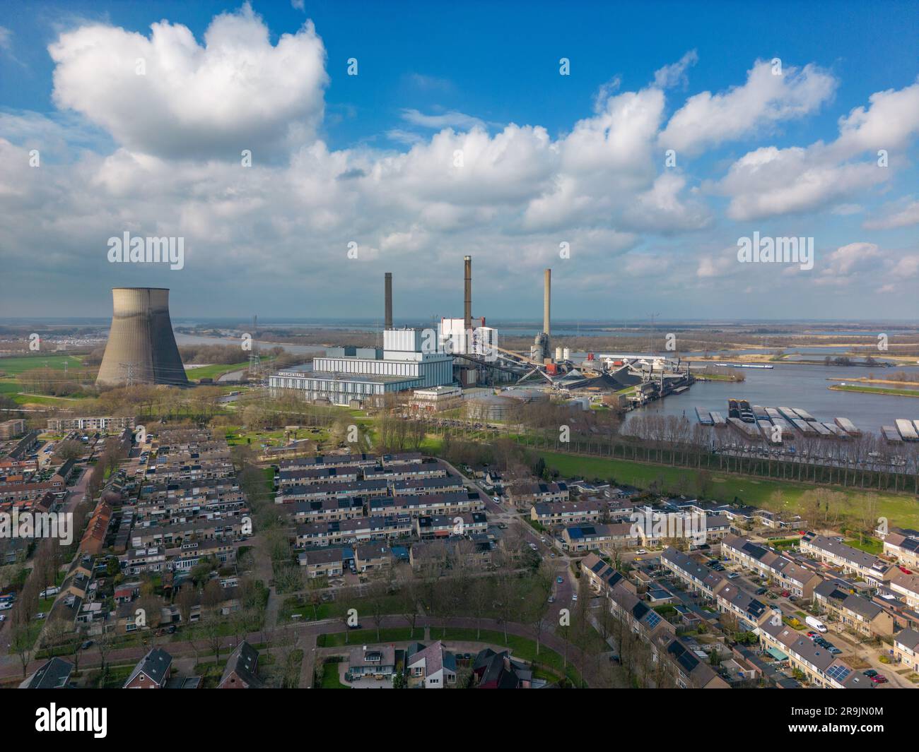 Aerial drone photo of the Amercentrale. It is a large coal and biomass ...
