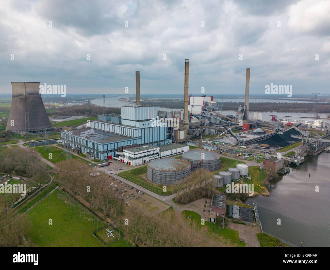 Aerial drone photo of the Amercentrale. It is a large coal and biomass ...