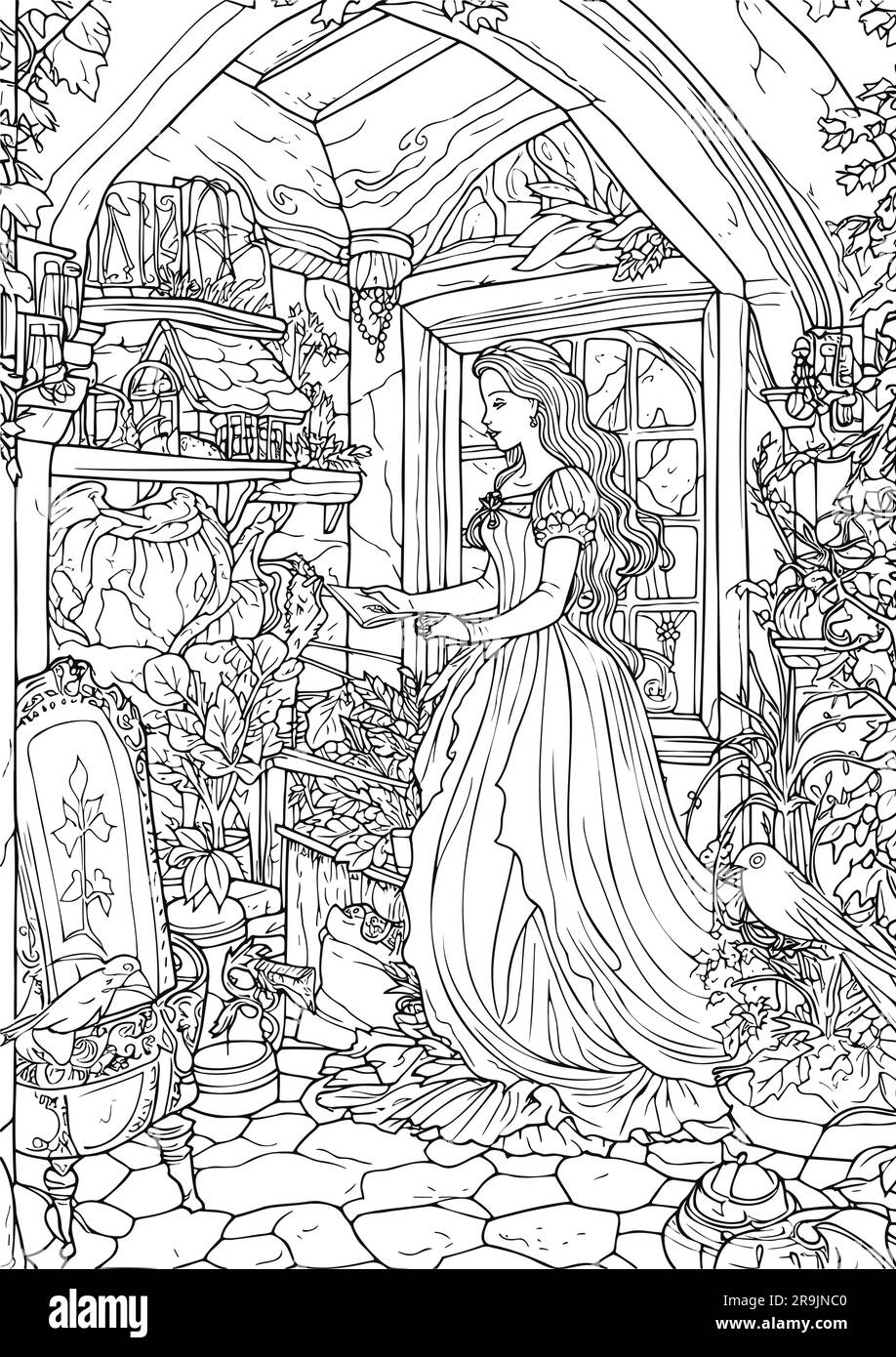 Enchanted Realm, Princess Coloring Book pages Stock Vector Image & Art ...