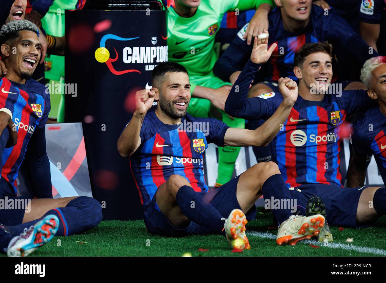 BARCELONA - MAY 20: Jordi Alba celebrates the victory after the LaLiga ...