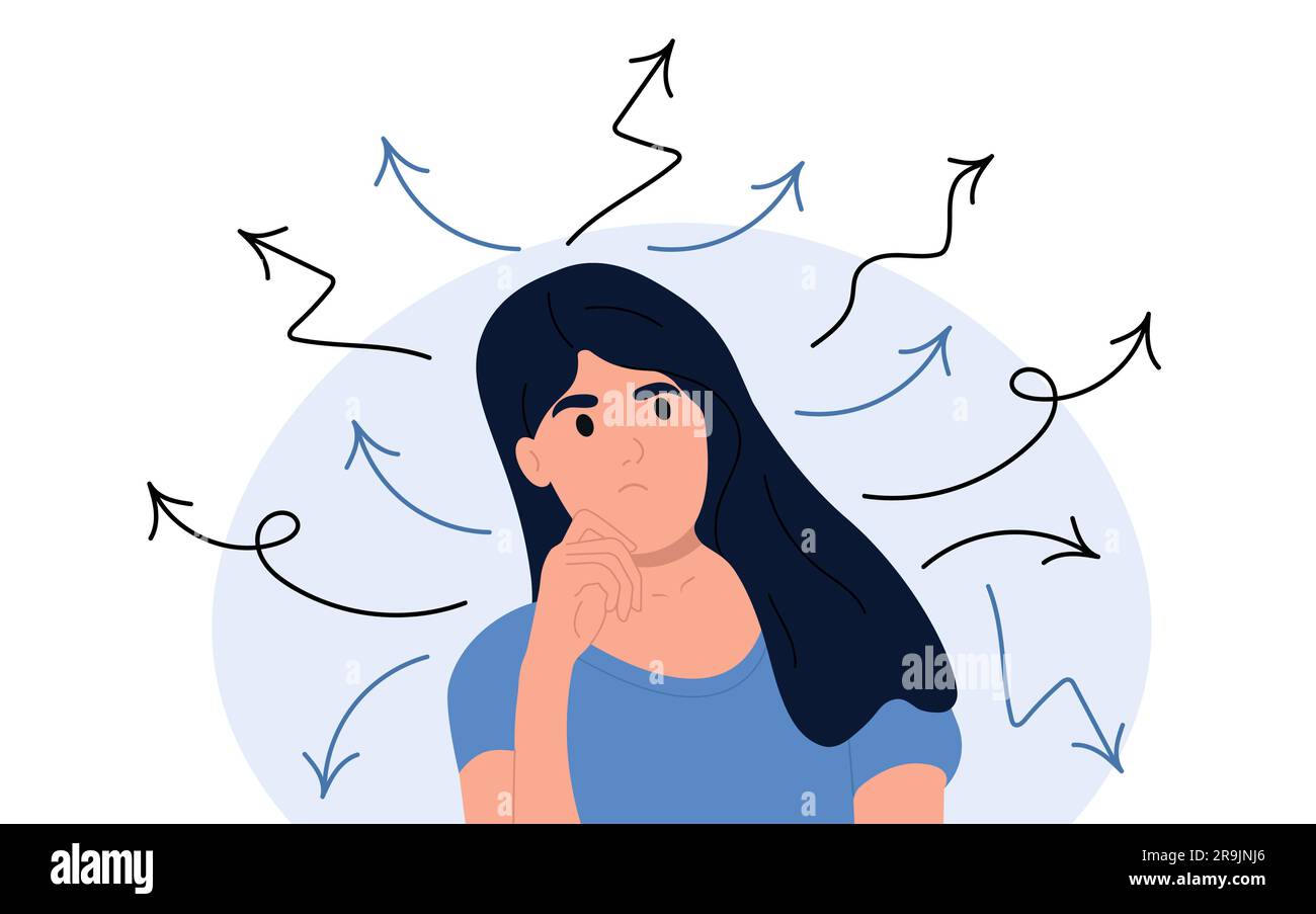 Confused Girl Makes A Choice A Person Thinks Chooses Makes Decisions