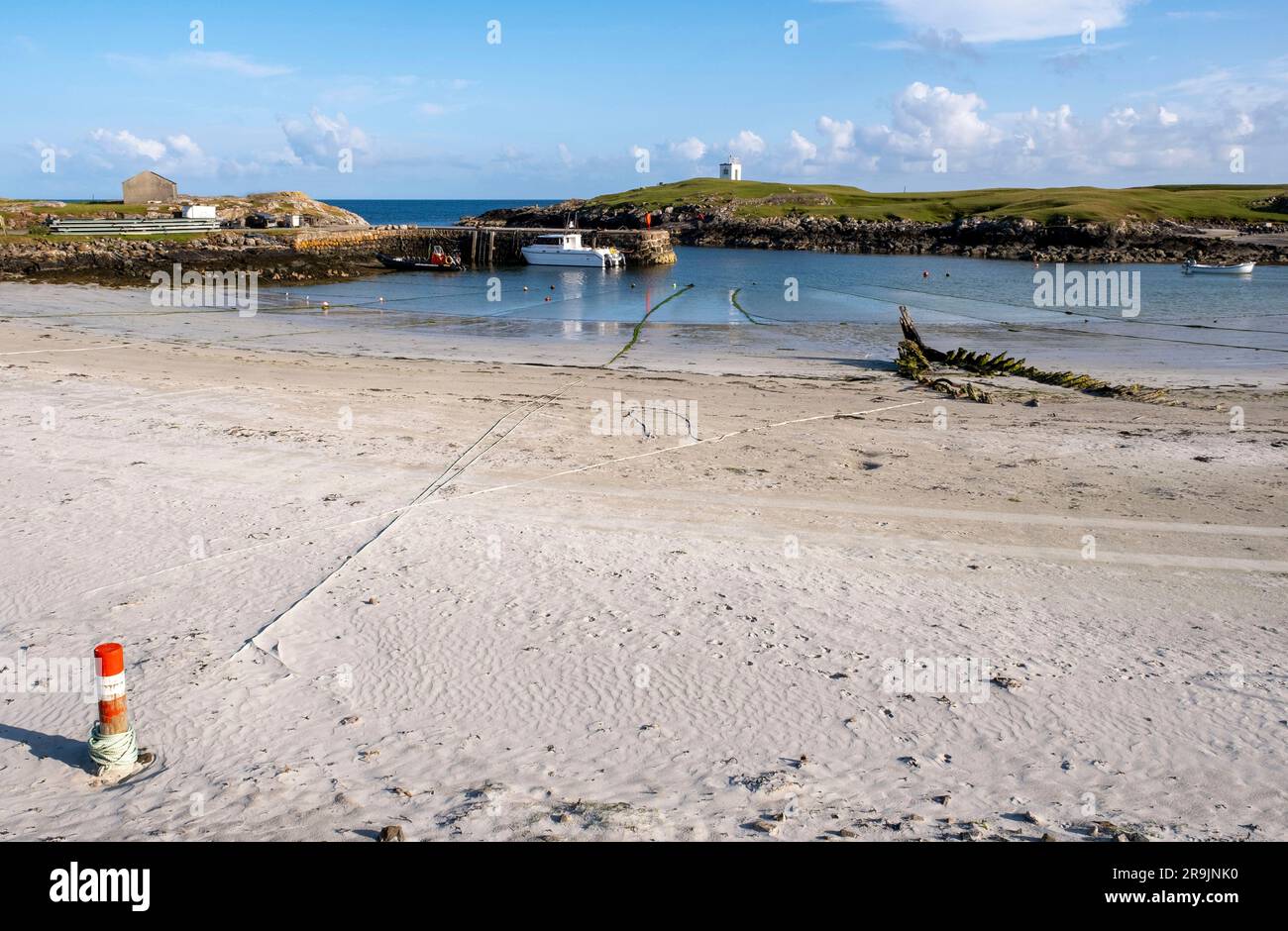Small boats moored in Scarinish harbour, Isle of Tiree, Inner Hebrides ...