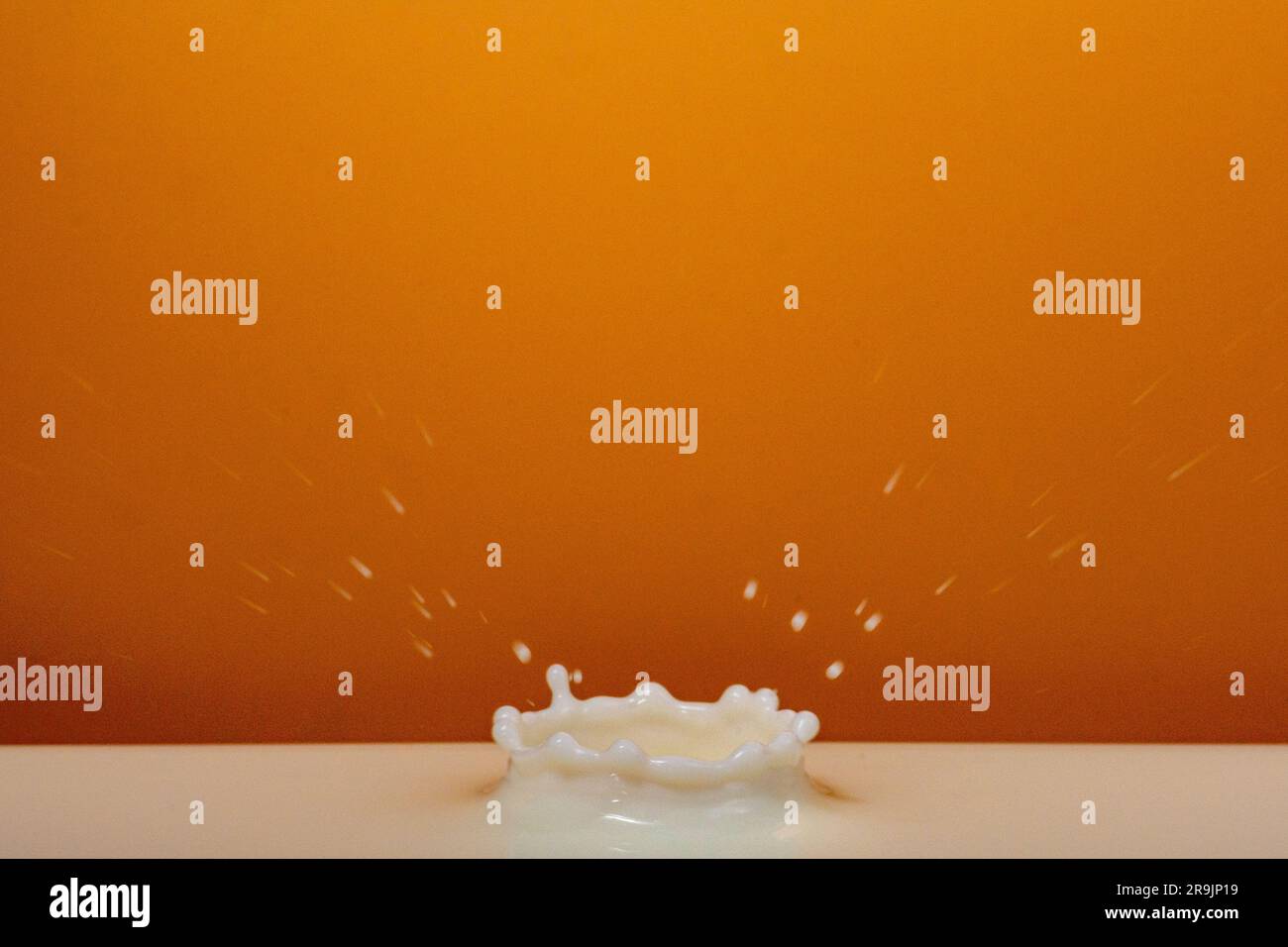 A splash of milk falling off against an orange background Stock Photo ...