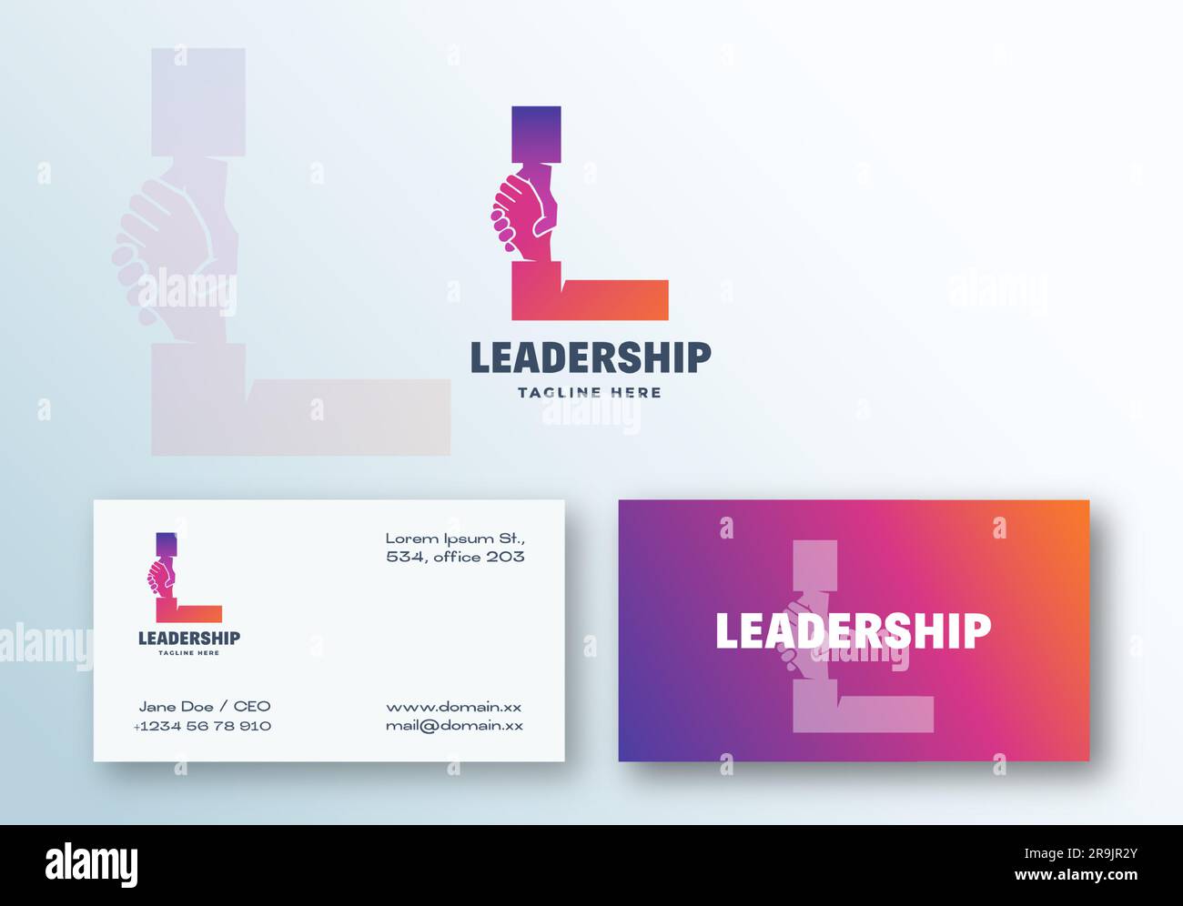 Leadership Abstract Vector Logo and Business Card Template. Handshake ...