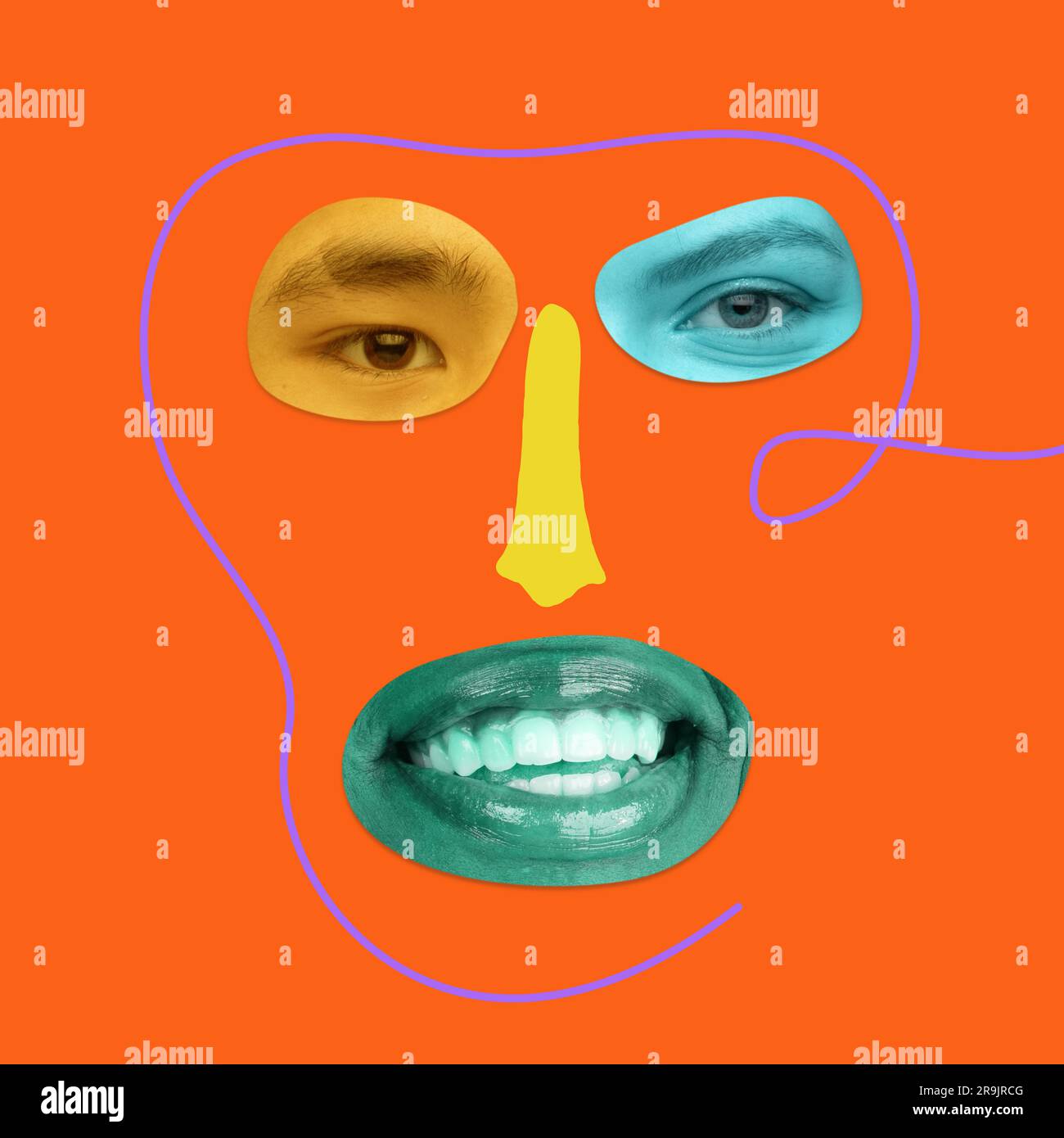 Human face, facial expression made of diverse people face parts ...