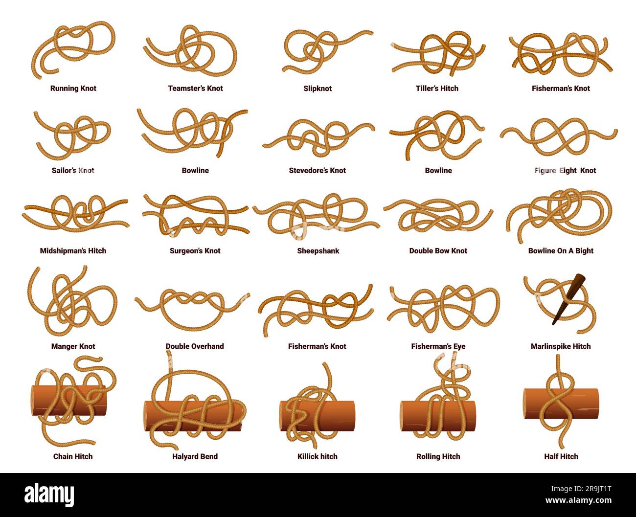 Sailing ship rope knots, nautical sailor tie and bow vector set. Marine ... Sailing ship rope knots, nautical sailor tie and bow vector set. Marine ...