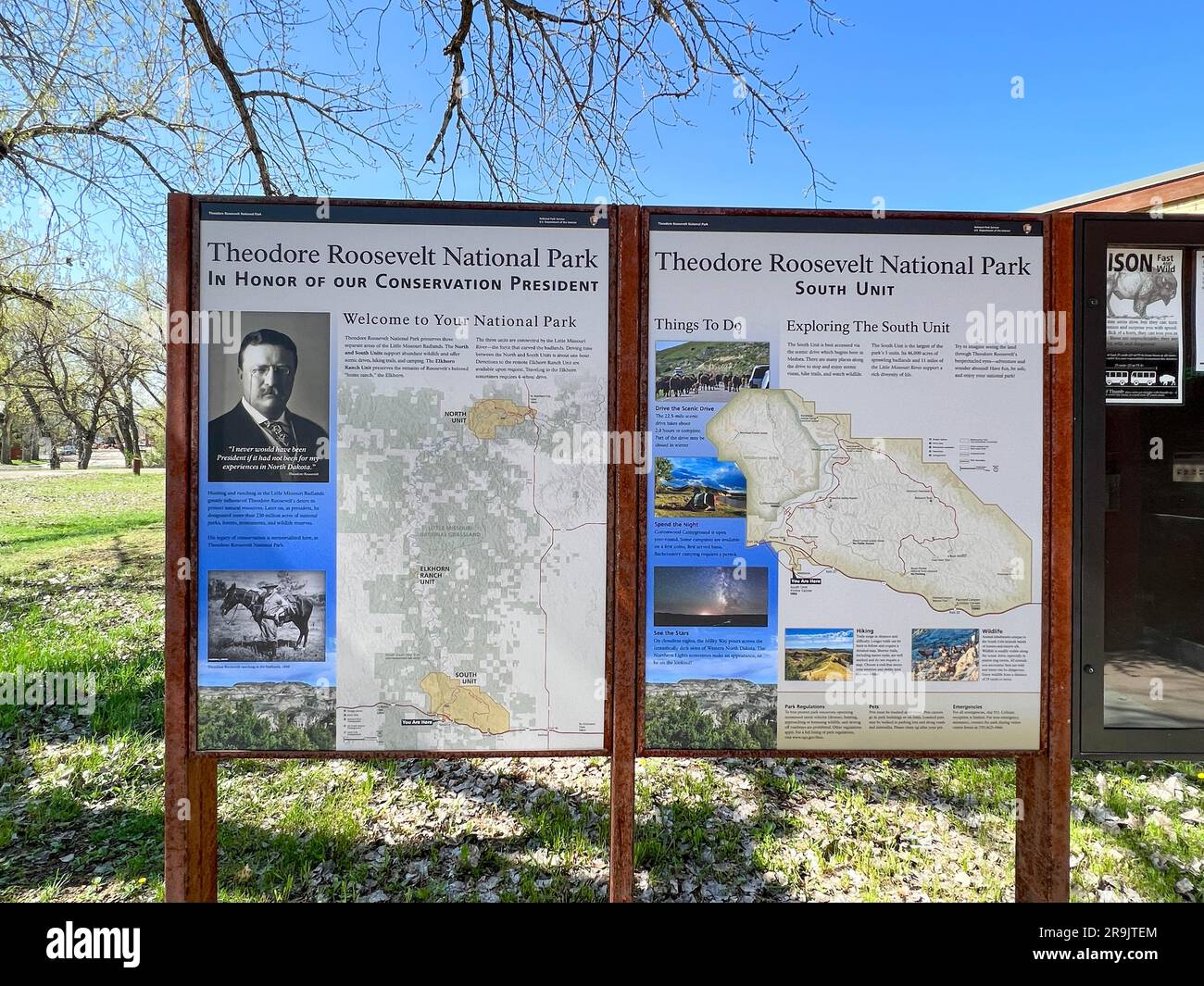 The informational sign in Theodore Roosevelt National Park in North ...