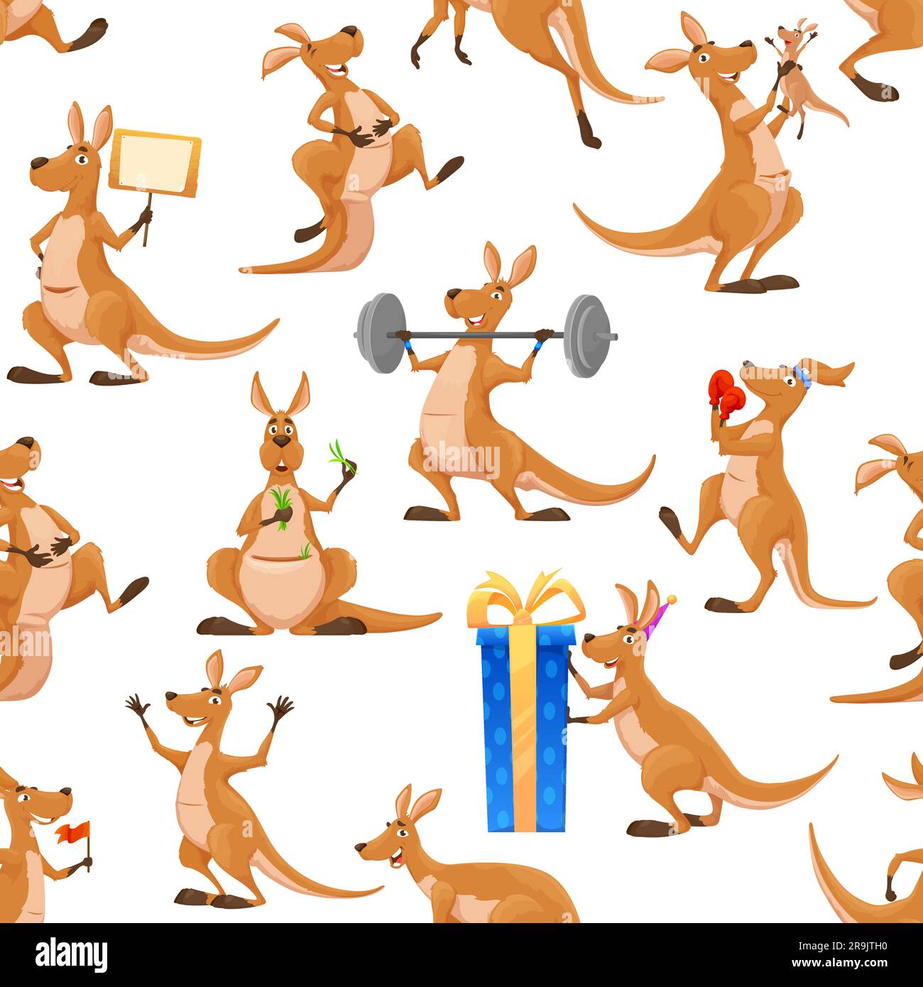 Cartoon kangaroo characters seamless pattern. Textile backdrop ...
