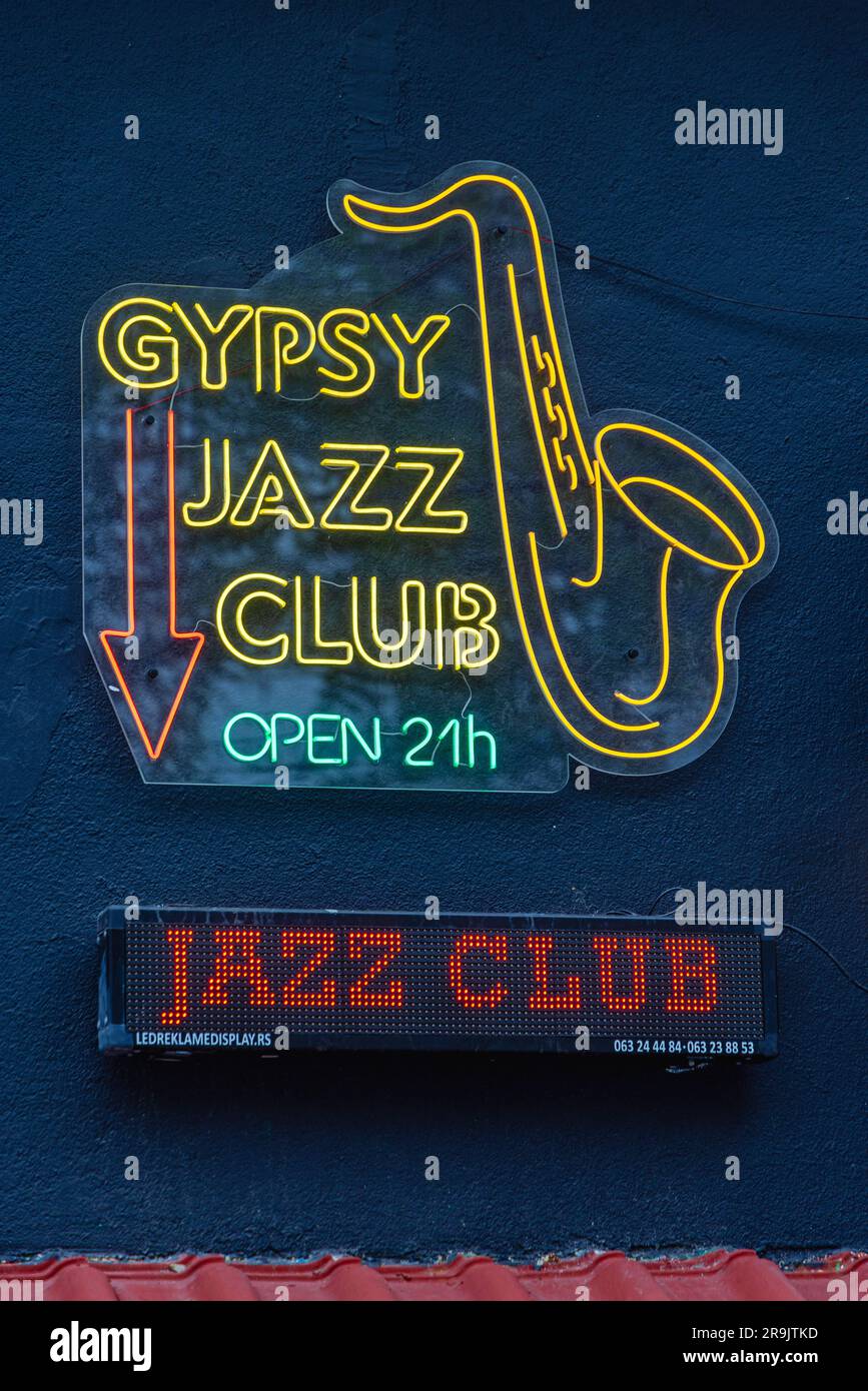 Belgrade, Serbia - May 18, 2023: Neon Sign Gypsy Jazz Club Open 21 ...